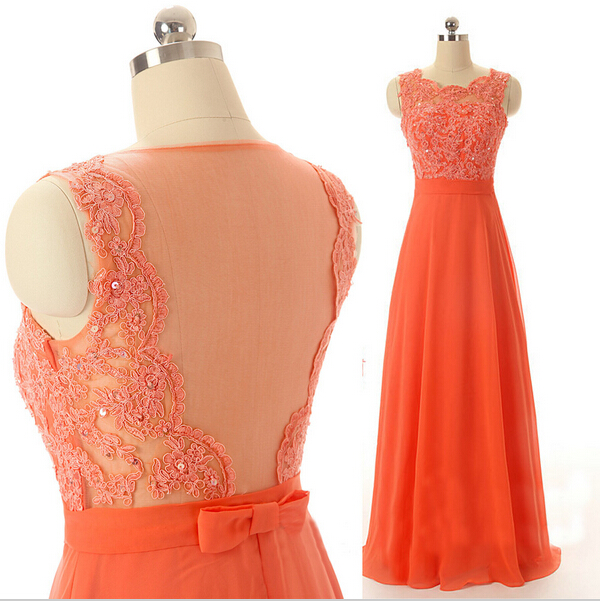 Long Prom Dress, Coral Prom Dress, Sleeveless Prom Dress, Lace Prom ...