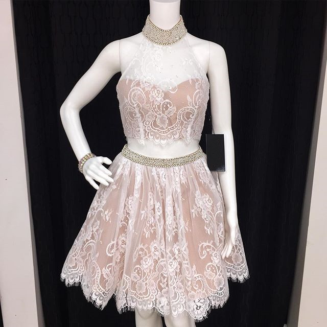 Homecoming Dress,white Lace Two Piece Homecoming Dresses With Beaded ...